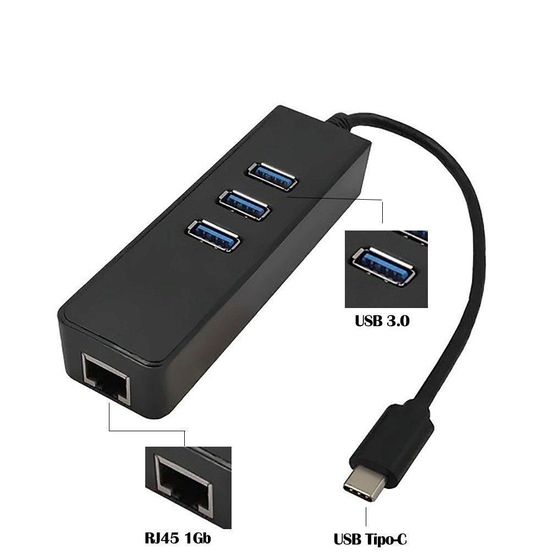 Cabo Adaptador TIPO-C x RJ45 Gigabit com HUB USB 3.0 - solucaocabo